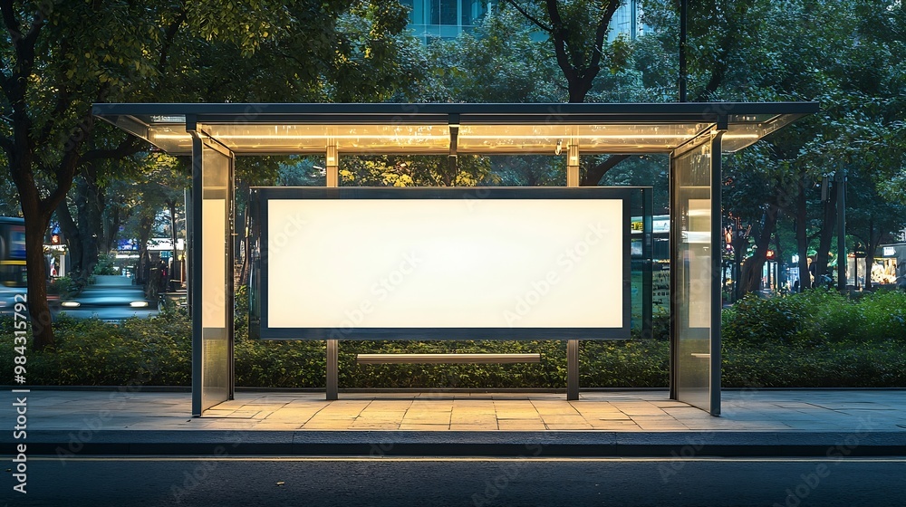 bus shelter at busstop blank white lightbox empty billboard bus shelter ...