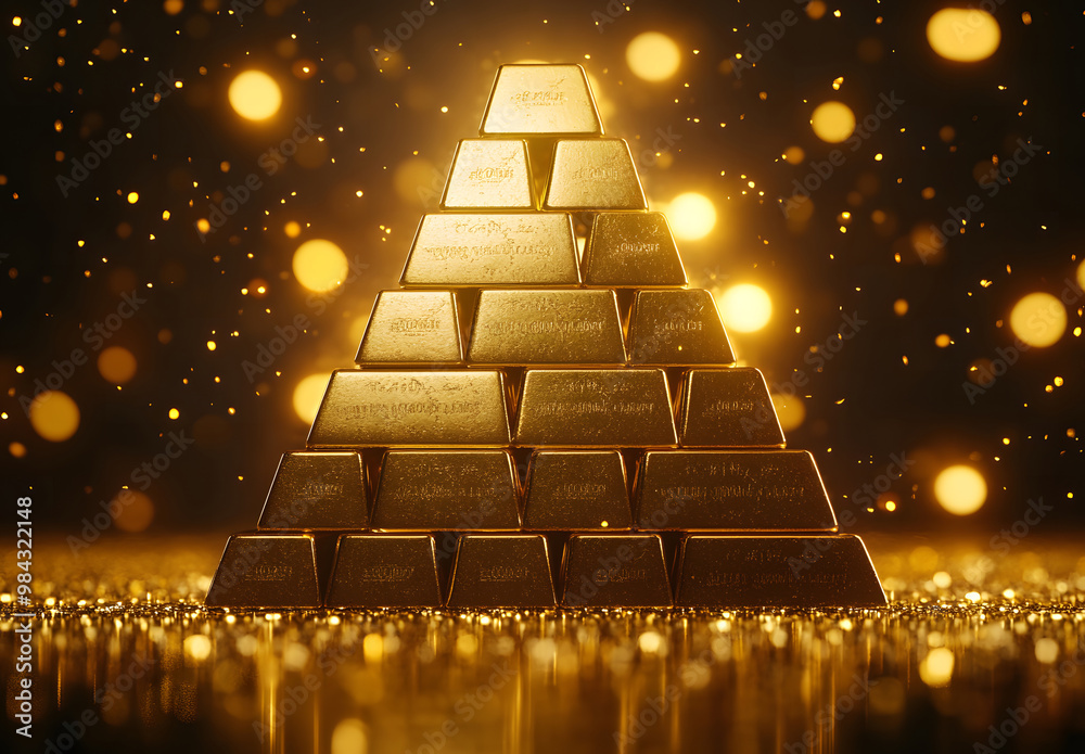 Golden Pyramid of Stacked Gold Bars with Luxurious Glow Stock Illustration | Adobe Stock