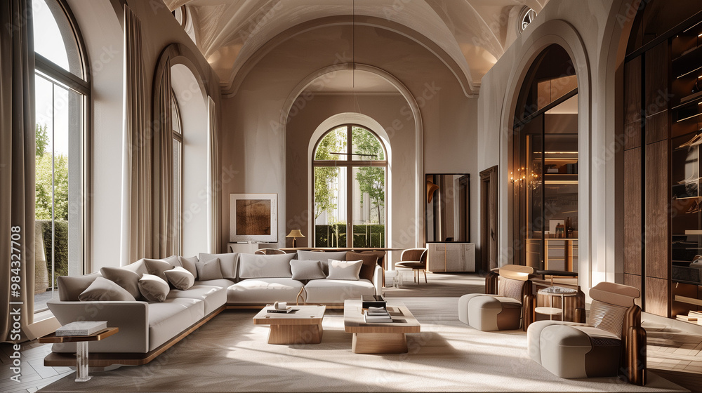 The interior of an ancient Italian Modern Residence with Gothic arches ...