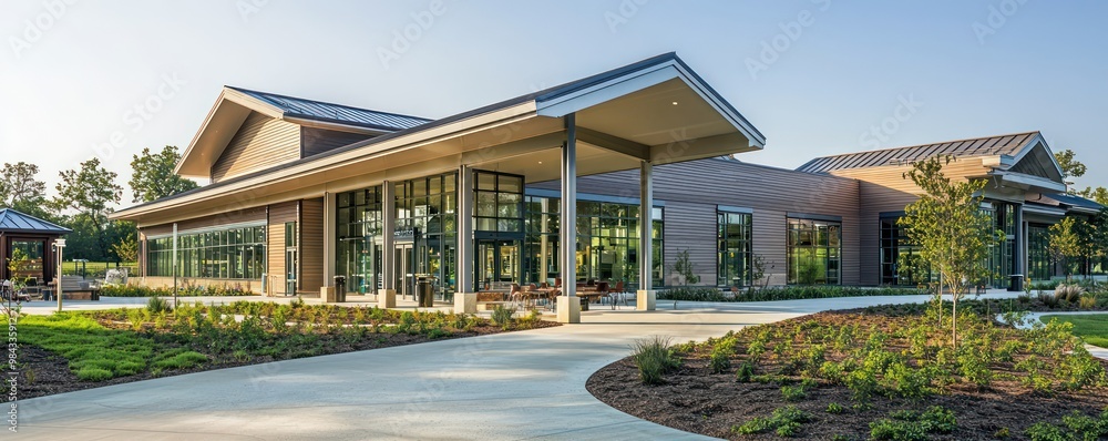 A suburban community center with James Hardie siding, featuring ...