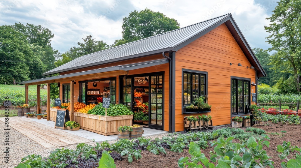 A sustainable farm shop with wood-textured James Hardie siding ...