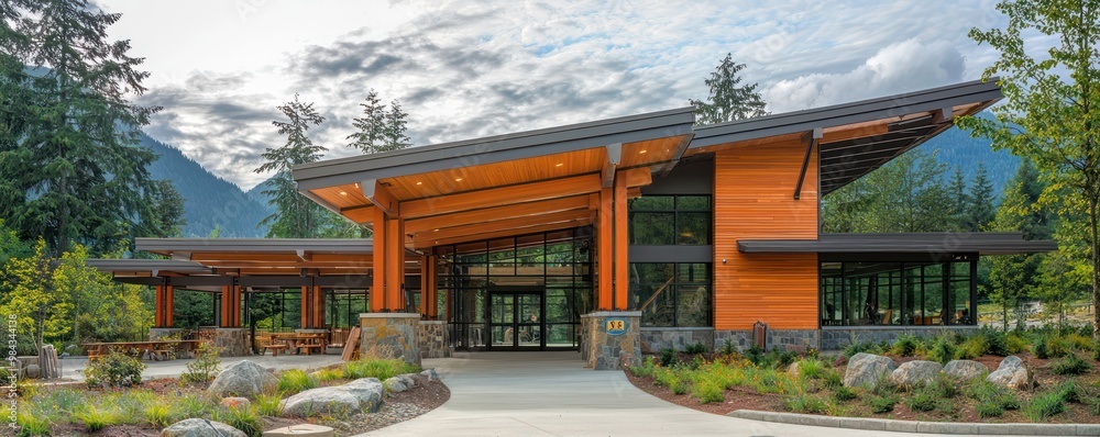 A trailhead visitor center with eco-friendly James Hardie siding ...