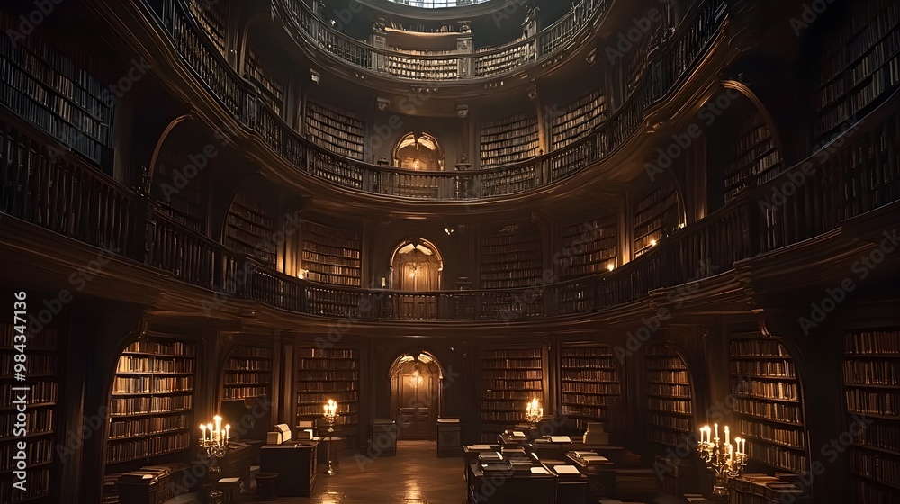 Photo & Art Print Towering circular library with spiraling shelves of ...