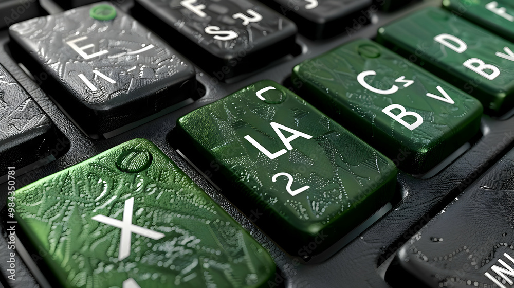 A Close-up View of a Green Keyboard with the Letter LA Key in Focus ...