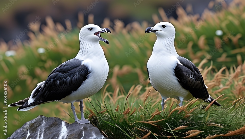 Great skua Bonxie calling amid dramatic landscapes of Noss, Shetland ...