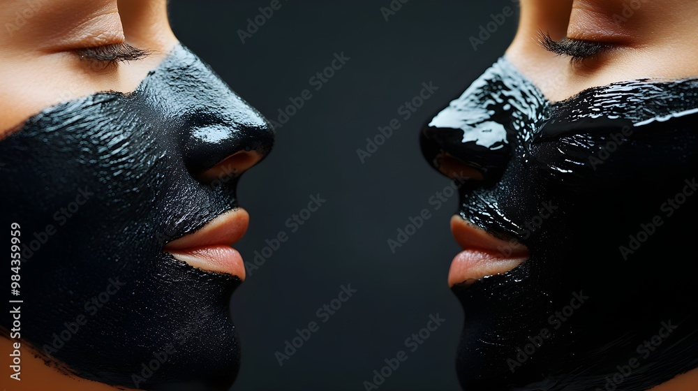 Dual image comparison of a nose before and after charcoal mask, showing ...