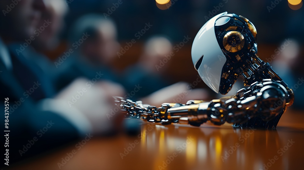 A tense courtroom moment, with a humanoid AI robot as the defendant ...