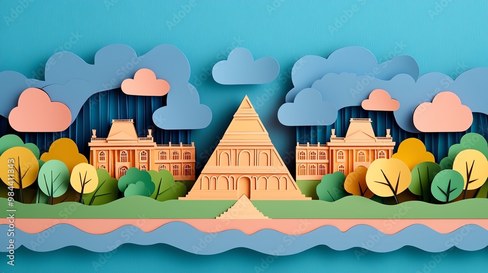 Louvre Pyramid, Paris, glass and building in paper layers, paper craft ...