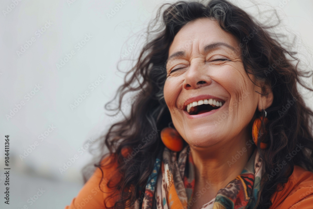 Heartfelt laughter of a Middle Eastern woman captured in a candid ...