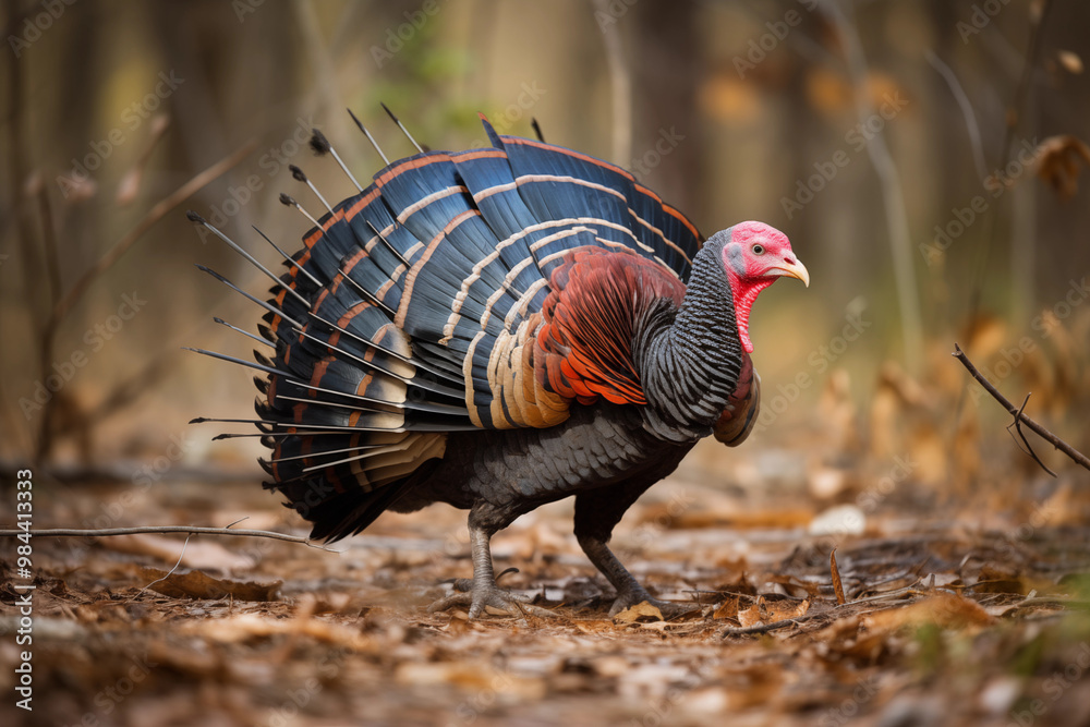 Photograph of an American wild turkey displaying its beautiful, striped ...