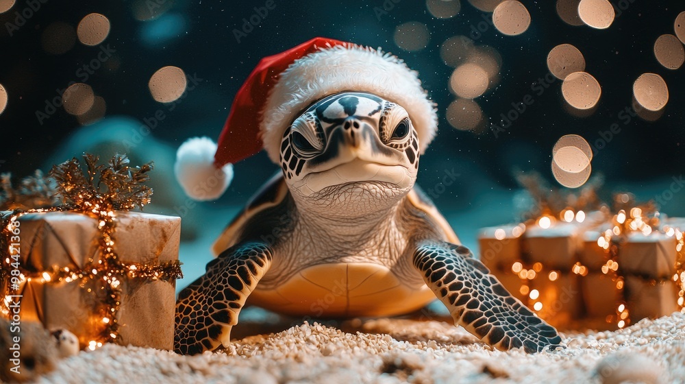 A magical underwater Christmas scene with marine creatures like ...