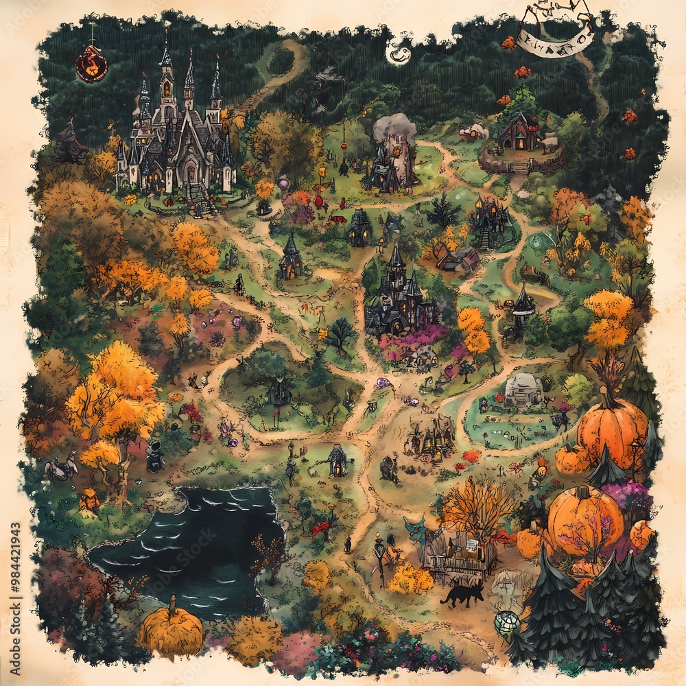 Enchanting Map of a Haunted Fairytale Land with Goblins Grove, Sorcerers Swamp, and Enchanted ...