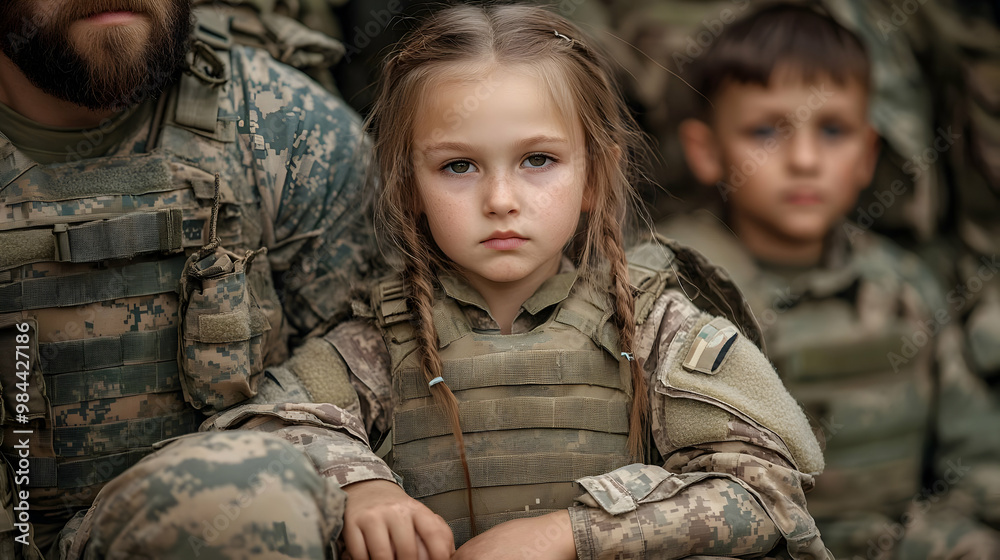 A Young Girl Wearing Military Camouflage Gear with Her Arms Crossed ...