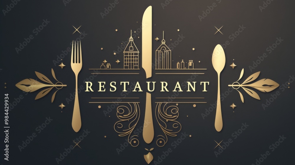 Luxurious minimalist restaurant logo featuring the text "RESTAURANT" in ...