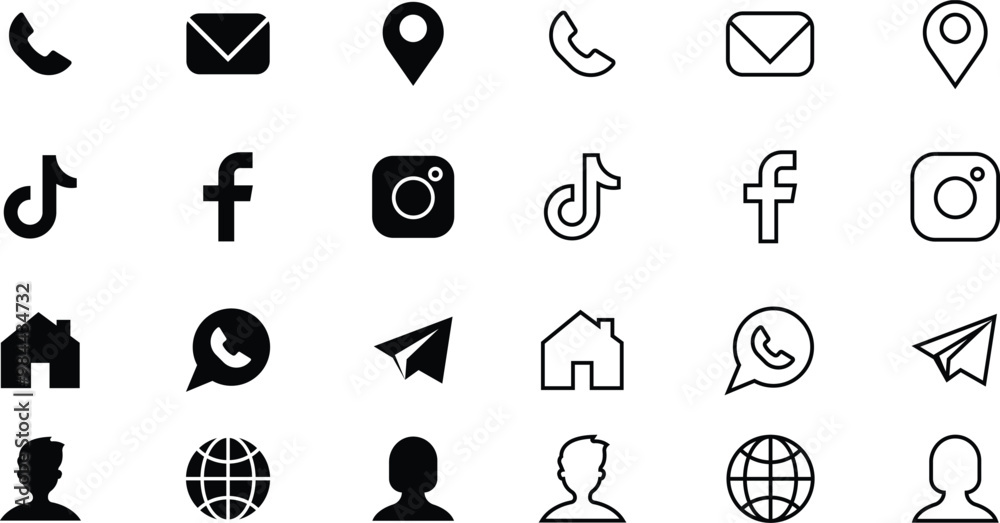 Minimalist Social Media Icons Set | Outlined and Flat Symbols Vector ...