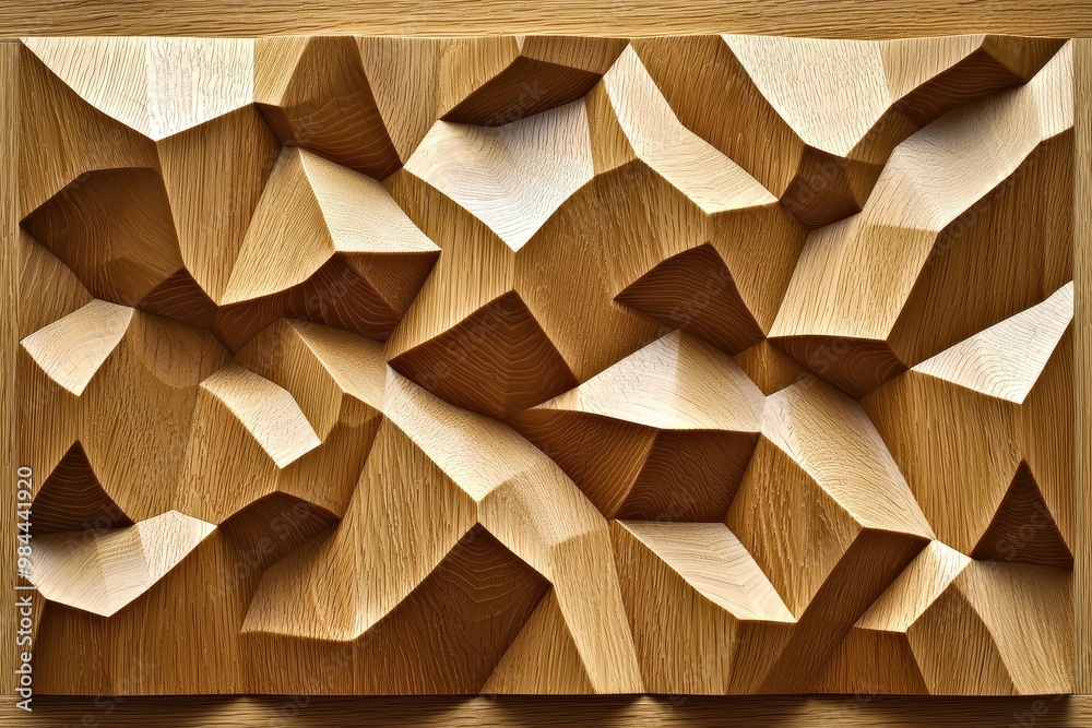Geometric wooden sculpture with abstract angular design and ...