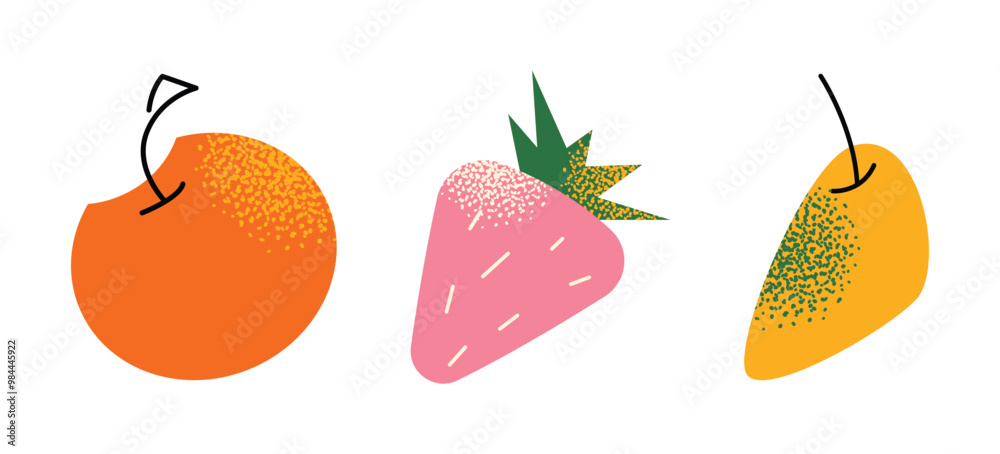 Fruits set and afternoon tea stand food icon. Scones with jam, pie ...