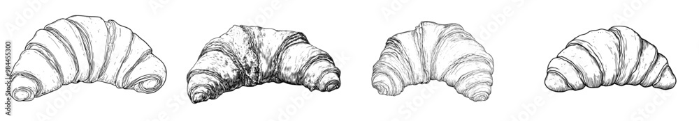 Hand drawn french pastry line sketch for print, breakfast concept ...