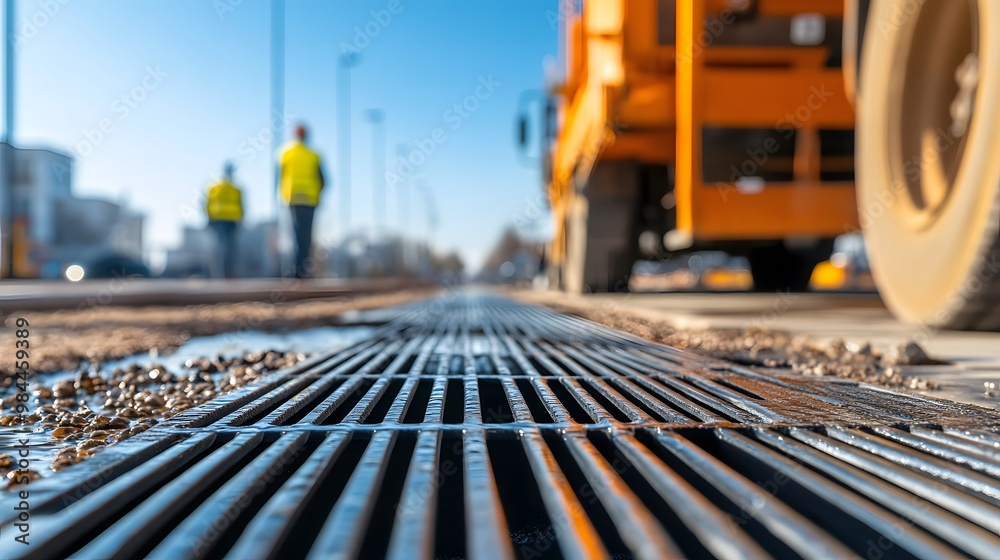 Urban Storm Drain Installation - Detailed View of City Street Drainage ...