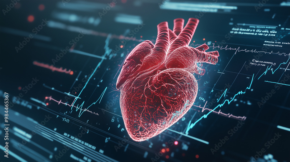 Create a realistic rendering of a human heart organ with a clear pulse ...