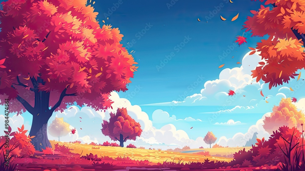 2D video game background. Platform game level and stones autumn nature ...