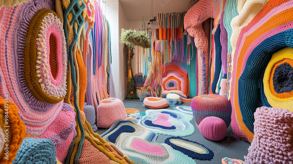 Large-scale crocheted installation art, Soft yarn creating intricate ...