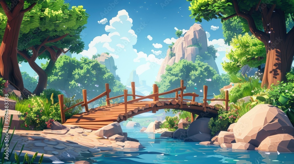 2d forest video game background, arcade game game level scene with ...