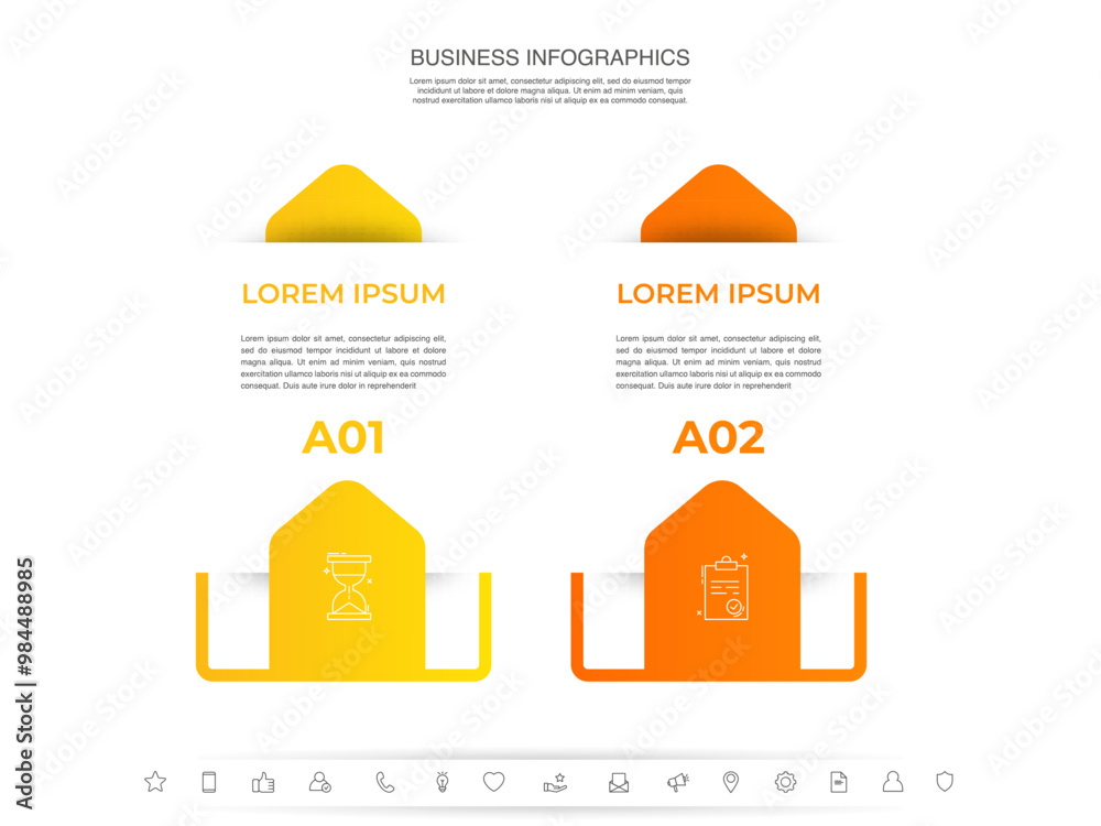 Vector template arrow infographics with 2 steps. Business premium ...
