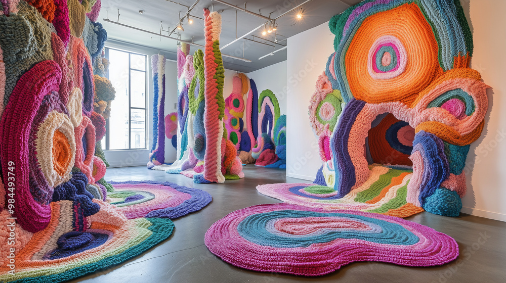 Large-scale crocheted installation art, Soft yarn creating intricate ...