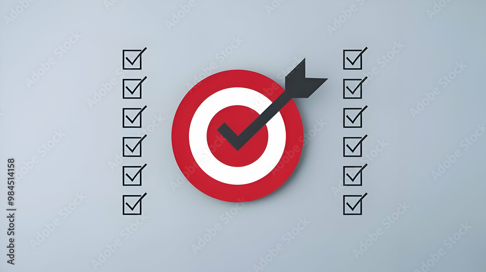 Business Objective Achievement Concept Bold Target Icon with Completed ...