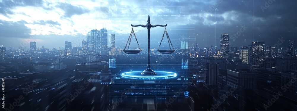 The concept of justice and law. Network icons showing the interfaces of ...