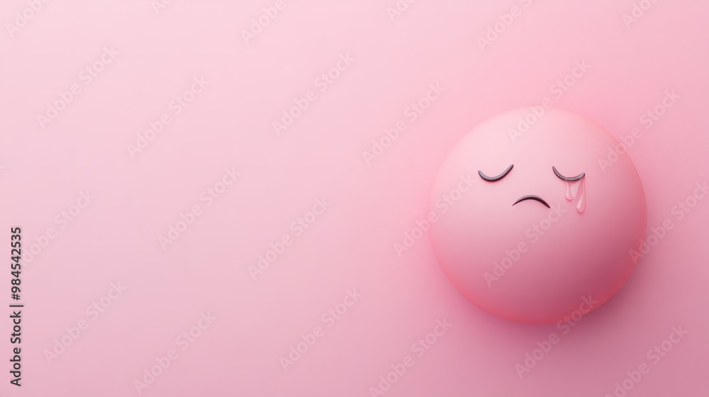 Crying emoji with a tear on a pastel pink background, capturing sadness ...