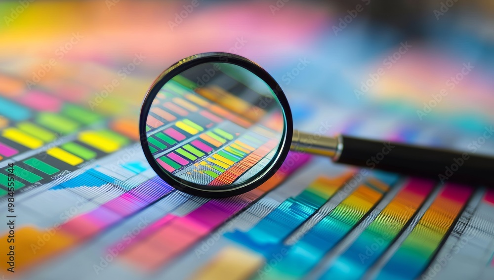 Having a pixelated magnifying glass enlarges sections of colorful ...