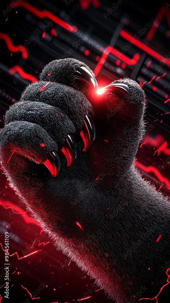 Bear claw ripping through a red stock chart, symbolizing a bearish ...