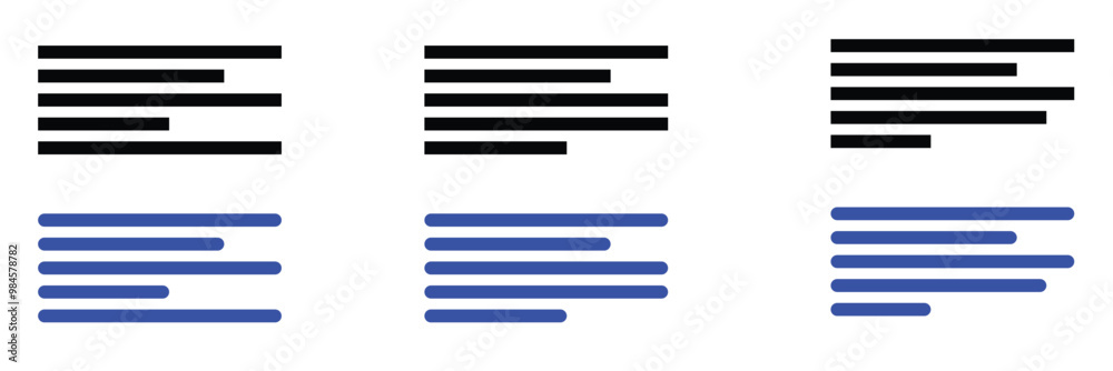 Text align icon vector set. Paragraph alignment symbol. Align icon vector illustration on white ...