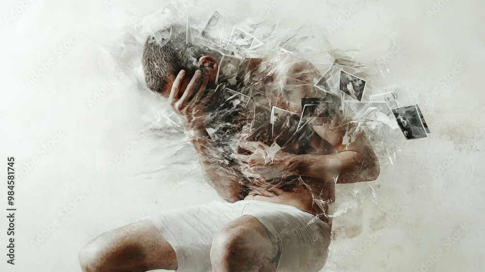 Abstract scene of photos biting into a person's skin, with an invisible ...