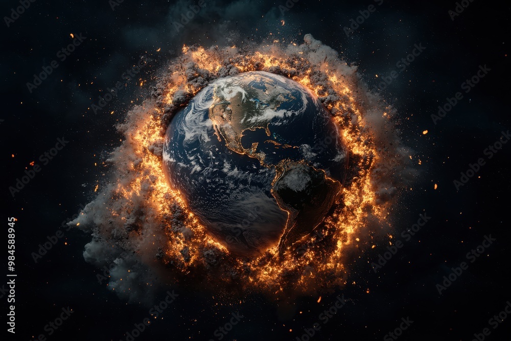 Deviant art representation of Earth blazing in fire, showcasing the ...