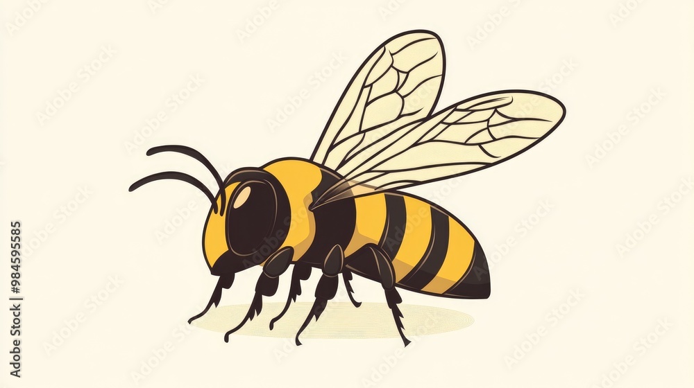 Cartoon bee illustrated in a line art style Stock Illustration | Adobe ...