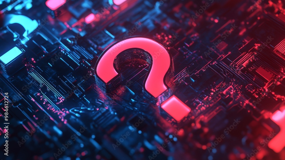 An abstract visual of technology highlights a glowing question mark ...