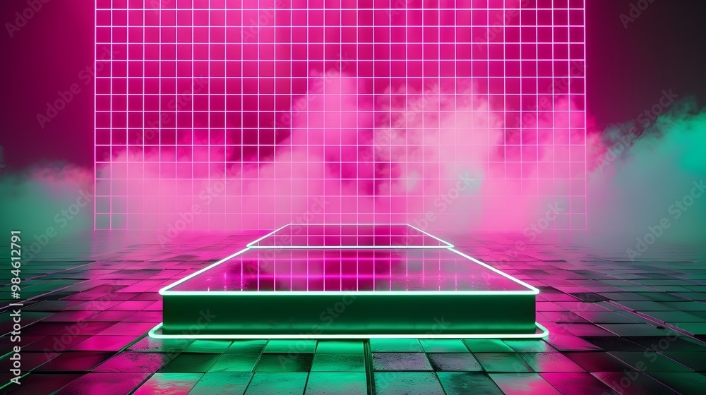 Neon Grid Lines and Transparent Display Stand for Product Concept ...