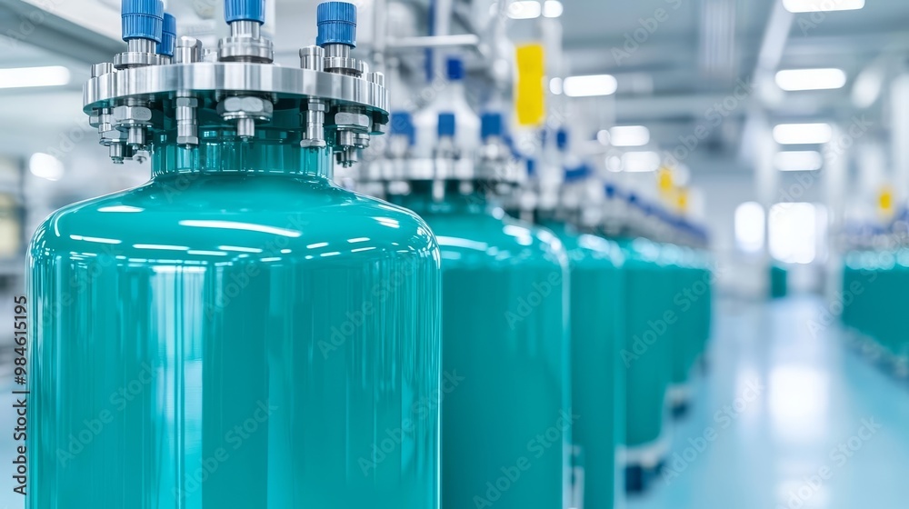 Pharmaceutical factory with rows of chemical reactors for producing ...