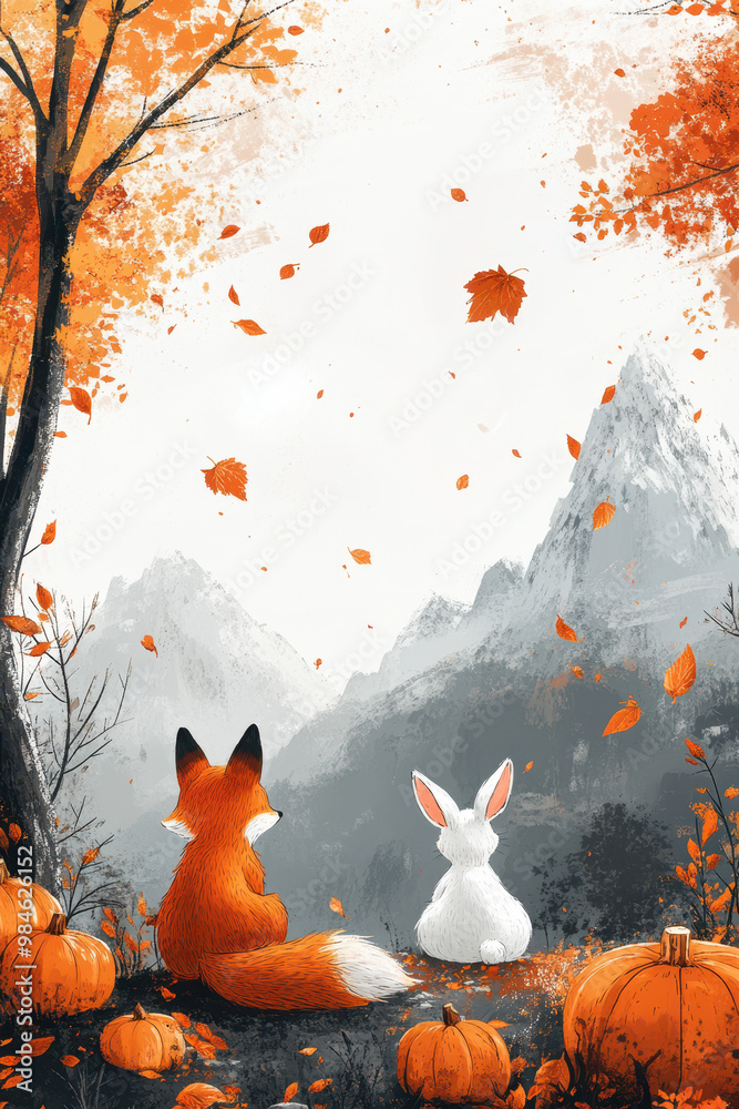 The fox and the rabbit sat under an old tree, surrounded by pumpkins ...