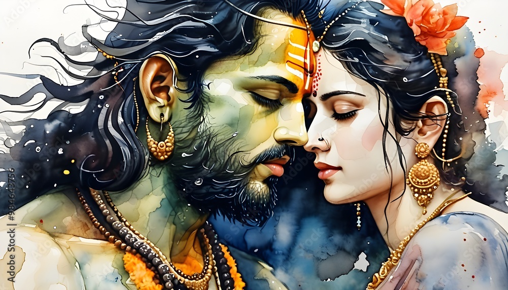 Divine Embrace: Watercolor Journey of Shiva and Shakti, Celebrating ...