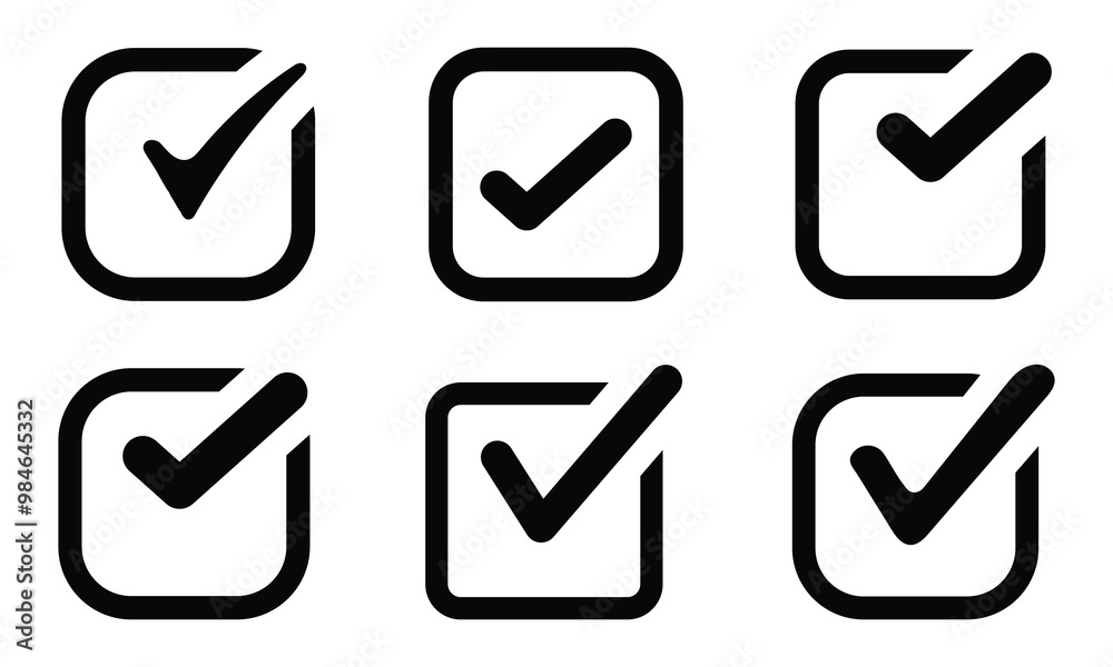 Check mark icons set. Check marks symbol collection. Circle and square ...