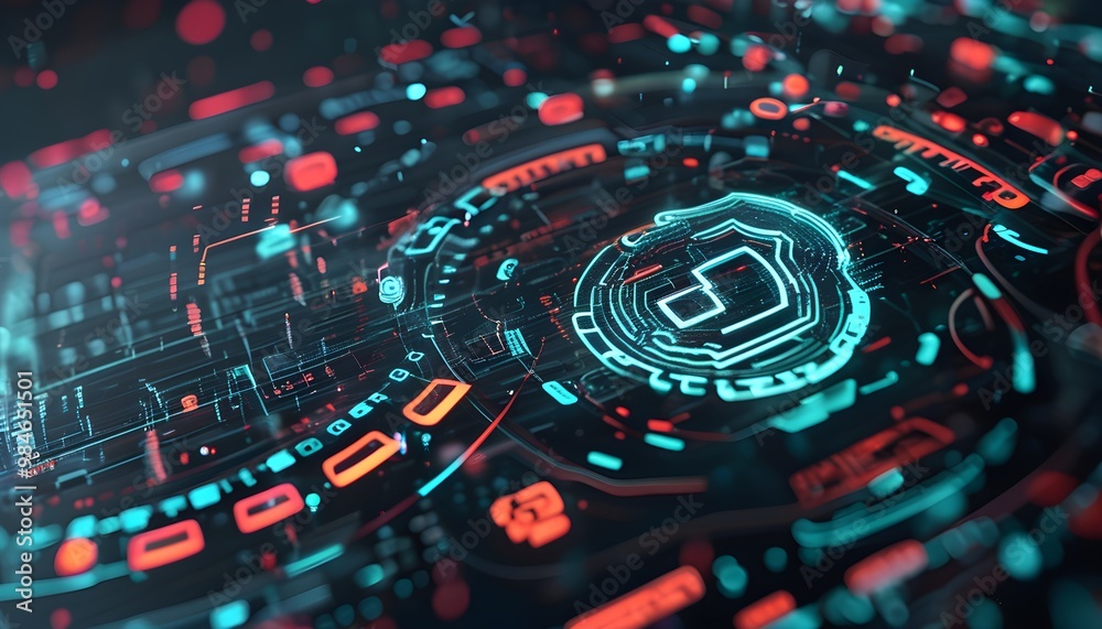 Futuristic digital key symbol over abstract binary code backdrop ...