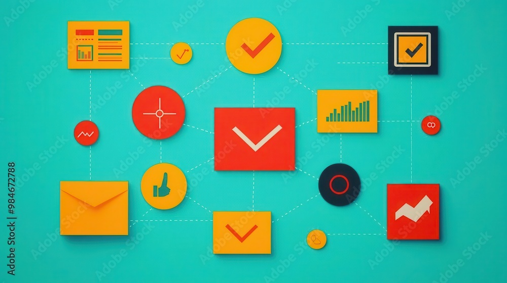 Seamless flowchart with diverse business icons forming a loop ...