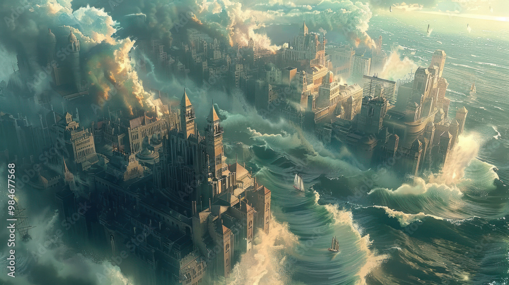 A city floating above the ground on waves of heat, with buildings ...