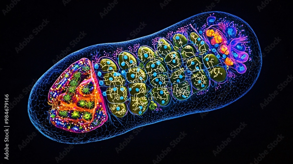 Cross-sectional view of a mitochondrion showing cristae and matrix ...