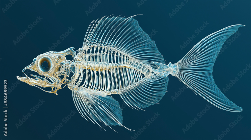 Uma representação artística de um esqueleto de peixe em detalhes ...