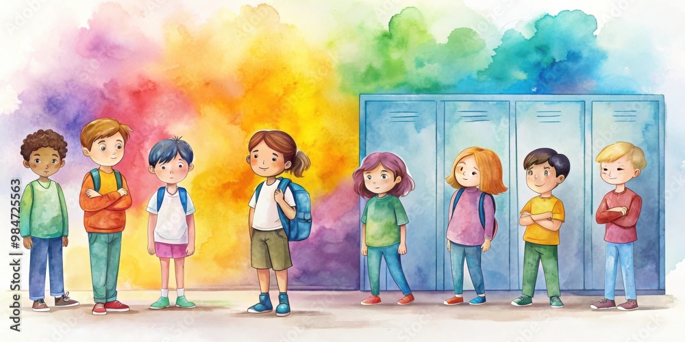 Colorful watercolor background with an of school bullying created by ...